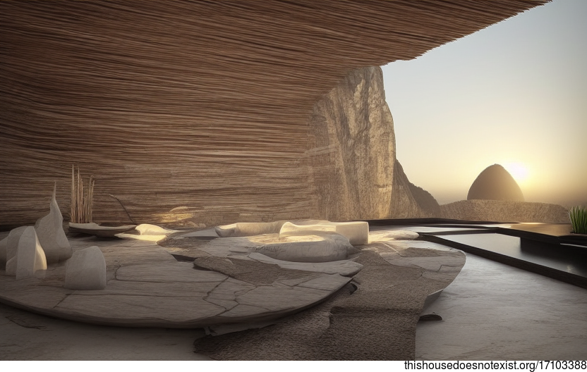 Rio de Janeiro Home with Exposed Wood and Stone Interior Sunset over ...