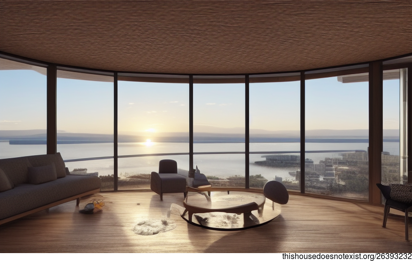 An Exposed, Round Wood and Glass Home Interior with a View of Montreal ...