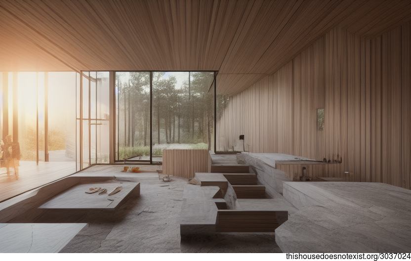 A modern architecture home with stunning sunset views, exposed wood ...