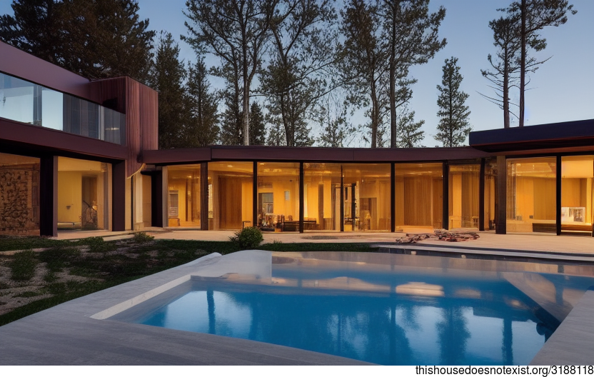 A Modern Architecture Home With Exposed Wood Glass And Stone With Steaming Hot Jacuzzi