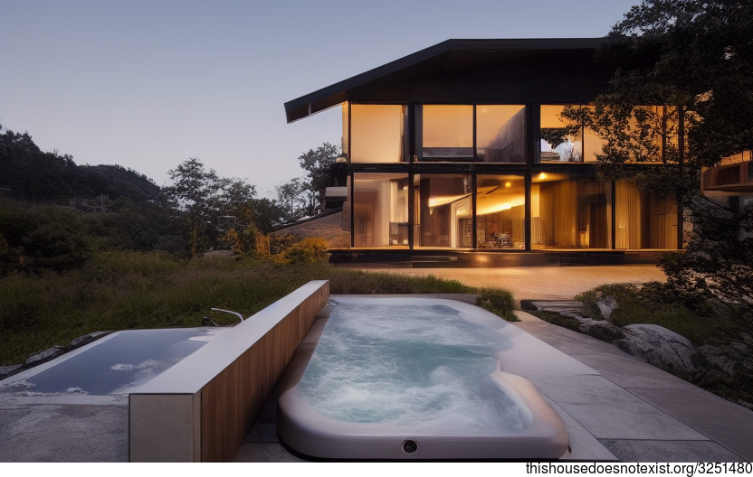 A modern architecture home designed with an exterior of exposed timber ...