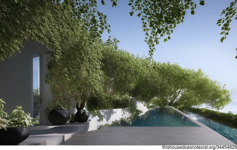 A Modern Home with an Exposed Glass Curved Infinity Pool and Hanging ...