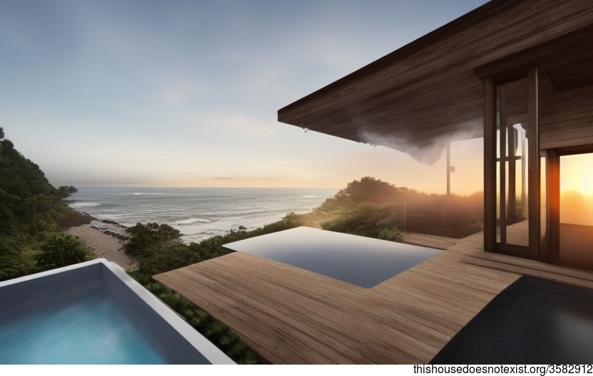 A modern architecture home with stunning sunset views, an exposed ...