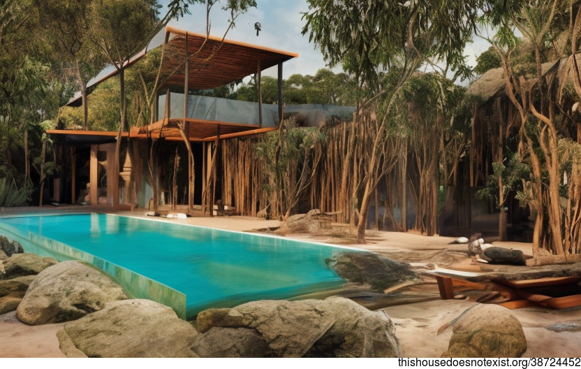 Beach House Exterior with Infinity Pool and View of Melbourne ...