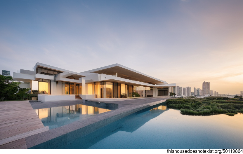 A Modern Architecture Home with an Infinity Pool and Exposed Bamboo ...