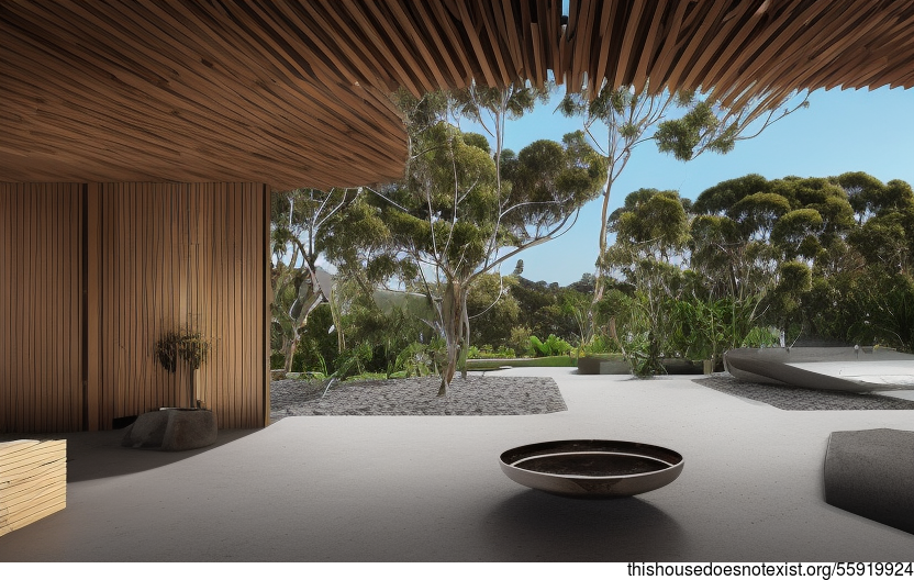 A Modern Architecture Home with an Exposed Circular Bamboo, Rocks, and ...