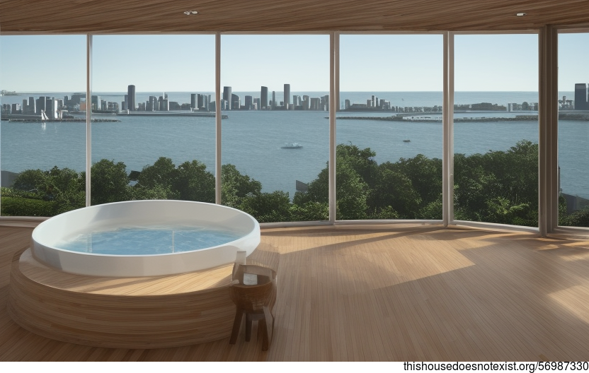 Eco-friendly house exterior with steaming hot jacuzzi and exposed ...