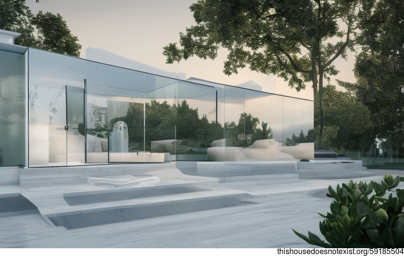 Exposed white marble, glass, and a steaming hot jacuzzi with a view of ...