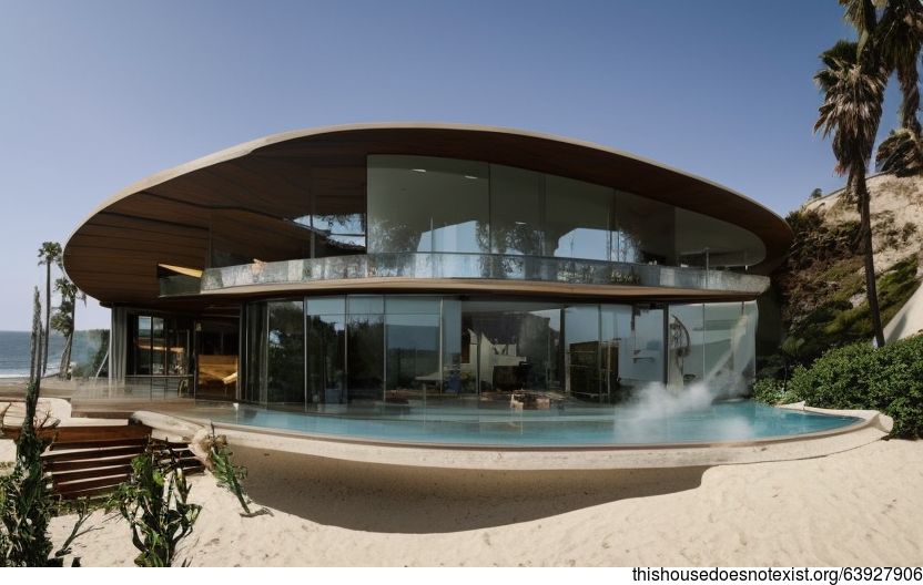 A Modern Beach House in Los Angeles with an Exposed Curved Glass Wall ...