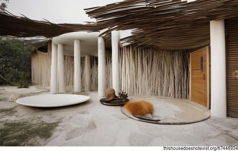 Anthropomorphous Tribal House With Exterior Hot Spring and Rugged ...